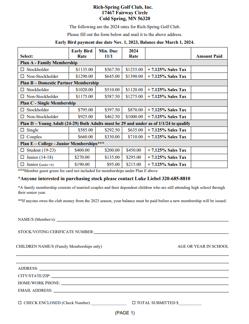 Memberships - Rich Spring Golf Club
